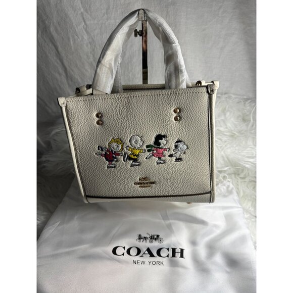 Coach | Bags | Coach X Peanuts Collaboration White Pebble Leather Tote ...